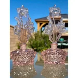 Unique Vintage | Accents | 2 Vintage Art Deco Czech Glass Pink Perfume ...